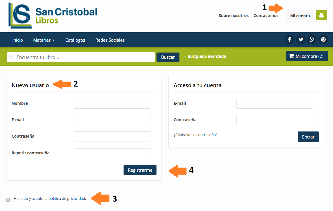 ¿Cómo puedo registrarme?. San Cristobal Libros SAC. Derechos Reservados